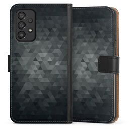 DeinDesign Galaxy A33 5G Handy Klapph&uuml;lle Handyh&uuml;lle aus Kunst Leder schwarz Flip Case Triangle Black Muster Sideflip mit langer Lasche