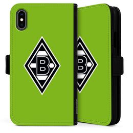 DeinDesign iPhone X Handy Klapph&uuml;lle Handyh&uuml;lle aus Kunst Leder schwarz Flip Case Gladbach Soccer Borussia M&ouml;nchengladbach Sideflip mit langer Lasche