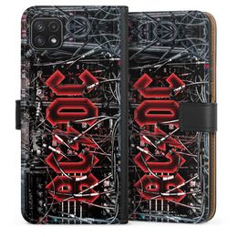 DeinDesign Galaxy A22 5G Handy Klapph&uuml;lle Handyh&uuml;lle aus Kunst Leder schwarz Flip Case Acdc Merchandise Official Licensed Product Sideflip mit langer Lasche