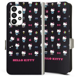 DeinDesign Galaxy A53 5G Handy Klapph&uuml;lle Handyh&uuml;lle aus Kunst Leder wei&szlig; Flip Case Kindheit Merchandise Hello Kitty Sideflip mit Lasche