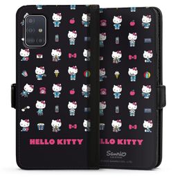 DeinDesign Galaxy A51 Handy Klapph&uuml;lle Handyh&uuml;lle aus Kunst Leder schwarz Flip Case Hello Kitty Merchandise Kindheit Sideflip mit Lasche