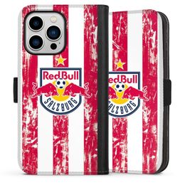 DeinDesign iPhone 13 Pro Handy Klapph&uuml;lle Handyh&uuml;lle aus Kunst Leder schwarz Flip Case Stripes Fc Red Bull Salzburg Official Licensed Product Sideflip mit Lasche