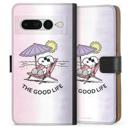 DeinDesign Google Pixel 7 Pro Handy Klapph&uuml;lle Handyh&uuml;lle aus Kunst Leder schwarz Flip Case Snoopy Official Licensed Product Peanuts Sideflip mit langer Lasche