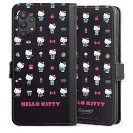 DeinDesign Galaxy A32 4G Handy Klapph&uuml;lle Handyh&uuml;lle aus Kunst Leder schwarz Flip Case Kindheit Merchandise Hello Kitty Sideflip mit Lasche