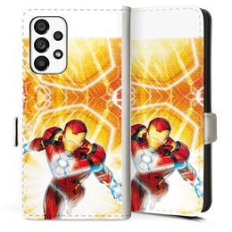DeinDesign Galaxy A53 5G Handy Klapph&uuml;lle Handyh&uuml;lle aus Kunst Leder wei&szlig; Flip Case Marvel Fire Iron Man Sideflip mit Lasche