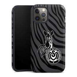 DeinDesign iPhone 12 Pro Max Handy Panzer Handyh&uuml;lle robuste Outdoor H&uuml;lle Schutzh&uuml;lle gl&auml;nzend Zebra Msv Duisburg Muster Tough Case