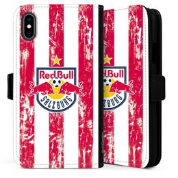 DeinDesign iPhone X Handy Klapph&uuml;lle Handyh&uuml;lle aus Kunst Leder schwarz Flip Case Stripes Fc Red Bull Salzburg Official Licensed Product Sideflip mit langer 