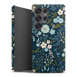 DeinDesign Galaxy S25 Ultra Handy Premium Case Smartphone Handyh&uuml;lle Schutzh&uuml;lle matt Blue Muster Flowers Premium Case