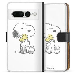 DeinDesign Google Pixel 7 Pro Handy Klapph&uuml;lle Handyh&uuml;lle aus Kunst Leder schwarz Flip Case Snoopy Love Peanuts Sideflip mit langer Lasche