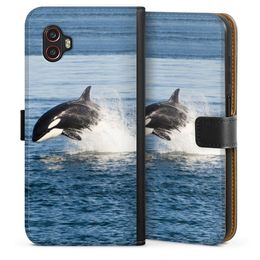 DeinDesign Galaxy XCover 6 Pro Handy Klapph&uuml;lle Handyh&uuml;lle aus Kunst Leder schwarz Flip Case Orca Wale Ocean Sideflip mit langer Lasche
