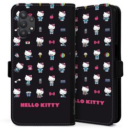 DeinDesign Galaxy A32 5G Handy Klapph&uuml;lle Handyh&uuml;lle aus Kunst Leder schwarz Flip Case Merchandise Kindheit Hello Kitty Sideflip mit langer Lasche