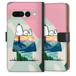 DeinDesign Google Pixel 7 Pro Handy Klapph&uuml;lle Handyh&uuml;lle aus Kunst Leder schwarz Flip Case Official Licensed Product Peanuts Snoopy Sideflip mit langer Lasche