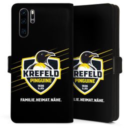 DeinDesign Huawei P30 Pro Handy Klapph&uuml;lle Handyh&uuml;lle aus Kunst Leder schwarz Flip Case Sports Krefeld Pinguine Ice Hockey Sideflip mit langer Lasche