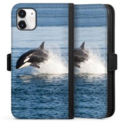 DeinDesign iPhone 11 Handy Klapph&uuml;lle Handyh&uuml;lle aus Kunst Leder schwarz Flip Case Orca Ocean Wale Sideflip mit Lasche
