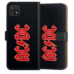 DeinDesign Galaxy A22 5G Handy Klapph&uuml;lle Handyh&uuml;lle aus Kunst Leder schwarz Flip Case Official Licensed Product Acdc Logo Sideflip mit langer Lasche