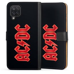 DeinDesign Galaxy A12 Handy Klapph&uuml;lle Handyh&uuml;lle aus Kunst Leder schwarz Flip Case Official Licensed Product Acdc Logo Sideflip mit langer Lasche