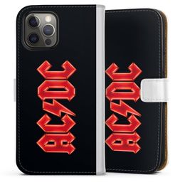 DeinDesign iPhone 12 Pro Max Handy Klapph&uuml;lle Handyh&uuml;lle aus Kunst Leder wei&szlig; Flip Case Official Licensed Product Acdc Logo Sideflip mit Lasche