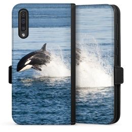 DeinDesign Galaxy A50 Handy Klapph&uuml;lle Handyh&uuml;lle aus Kunst Leder schwarz Flip Case Orca Ocean Wale Sideflip mit Lasche