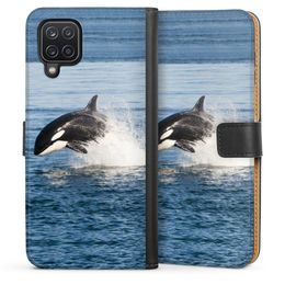 DeinDesign Galaxy A12 Handy Klapph&uuml;lle Handyh&uuml;lle aus Kunst Leder schwarz Flip Case Orca Ocean Wale Sideflip mit langer Lasche