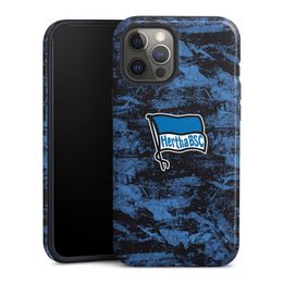 DeinDesign iPhone 12 Pro Max Handy Panzer Handyh&uuml;lle robuste Outdoor H&uuml;lle Schutzh&uuml;lle gl&auml;nzend Flag Hertha Bsc Logo Tough Case