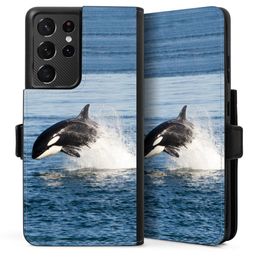 DeinDesign Galaxy S21 Ultra 5G Handy Klapph&uuml;lle Handyh&uuml;lle aus Kunst Leder schwarz Flip Case Orca Ocean Wale Sideflip mit Lasche