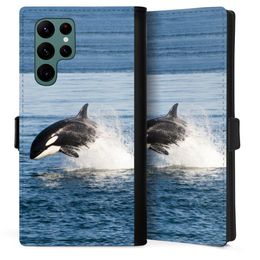 DeinDesign Galaxy S22 Ultra Handy Klapph&uuml;lle Handyh&uuml;lle aus Kunst Leder schwarz Flip Case Orca Ocean Wale Sideflip mit langer Lasche