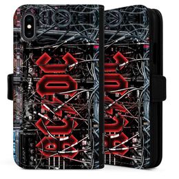 DeinDesign iPhone X Handy Klapph&uuml;lle Handyh&uuml;lle aus Kunst Leder schwarz Flip Case Merchandise Acdc Official Licensed Product Sideflip mit langer Lasche