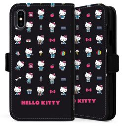 DeinDesign iPhone X Handy Klapph&uuml;lle Handyh&uuml;lle aus Kunst Leder schwarz Flip Case Kindheit Merchandise Hello Kitty Sideflip mit langer Lasche