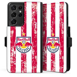 DeinDesign Galaxy S21 Ultra 5G Handy Klapph&uuml;lle Handyh&uuml;lle aus Kunst Leder schwarz Flip Case Stripes Fc Red Bull Salzburg Official Licensed Product Sideflip mit 