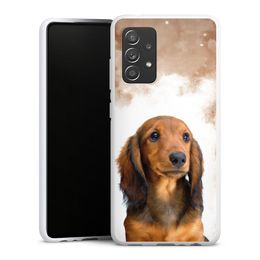 DeinDesign Galaxy A52s 5G Handy Silikon H&uuml;lle Case wei&szlig; Handyh&uuml;lle Pet Dachshund Dog Silikon Case