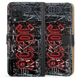 DeinDesign Galaxy A12 Handy Klapph&uuml;lle Handyh&uuml;lle aus Kunst Leder schwarz Flip Case Merchandise Acdc Official Licensed Product Sideflip mit langer Lasche