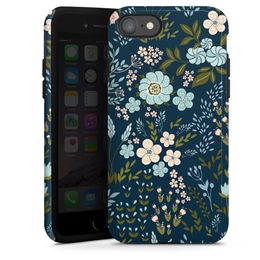 DeinDesign iPhone SE (2020) Handy Panzer Handyh&uuml;lle robuste Outdoor H&uuml;lle Schutzh&uuml;lle gl&auml;nzend Blue Muster Flowers Tough Case
