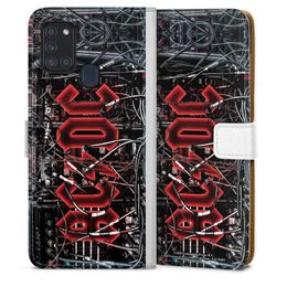 DeinDesign Galaxy A21s Handy Klapph&uuml;lle Handyh&uuml;lle aus Kunst Leder wei&szlig; Flip Case Merchandise Acdc Official Licensed Product Sideflip mit Lasche