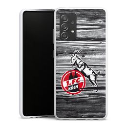 DeinDesign Galaxy A52s 5G Handy Silikon H&uuml;lle Case wei&szlig; Handyh&uuml;lle 1. Fc K&ouml;ln Wooden Look Official Licensed Product Silikon Case