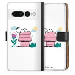 DeinDesign Google Pixel 7 Pro Handy Klapph&uuml;lle Handyh&uuml;lle aus Kunst Leder schwarz Flip Case Snoopy Dog Official Licensed Product Sideflip mit langer Lasche