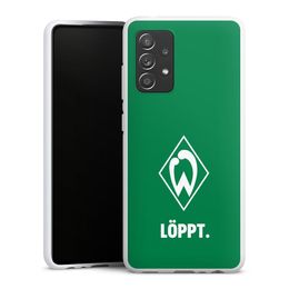 DeinDesign Galaxy A52s 5G Handy Silikon H&uuml;lle Case wei&szlig; Handyh&uuml;lle Sv Werder Bremen Statement Official Licensed Product Silikon Case