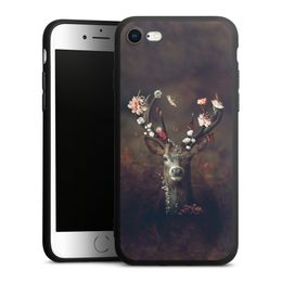 DeinDesign iPhone SE (2020) Handy Premium Silikon H&uuml;lle Handyh&uuml;lle schwarz Case Rehe Reindeer Flowers Silikon Premium Case