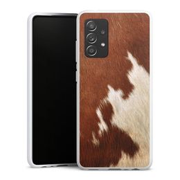 DeinDesign Galaxy A52s 5G Handy Silikon H&uuml;lle Case wei&szlig; Handyh&uuml;lle Cow Fur Animal Look Silikon Case