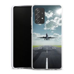 DeinDesign Galaxy A52s 5G Handy Silikon H&uuml;lle Case wei&szlig; Handyh&uuml;lle Airplane Wanderlust Urlaub Silikon Case