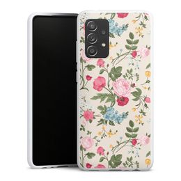 DeinDesign Galaxy A52s 5G Handy Silikon H&uuml;lle Case wei&szlig; Handyh&uuml;lle Ornament Flowers Vintage Silikon Case