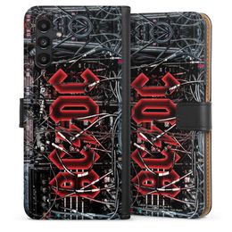 DeinDesign Galaxy A13 5G Handy Klapph&uuml;lle Handyh&uuml;lle aus Kunst Leder schwarz Flip Case Merchandise Acdc Official Licensed Product Sideflip mit langer Lasche
