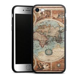 DeinDesign iPhone SE (2020) Handy Premium Silikon H&uuml;lle Handyh&uuml;lle schwarz Case World Map Vintage Map Silikon Premium Case