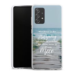 DeinDesign Galaxy A52s 5G Handy Silikon H&uuml;lle Case wei&szlig; Handyh&uuml;lle Statement Beach Spruch Silikon Case