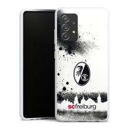 DeinDesign Galaxy A52s 5G Handy Silikon H&uuml;lle Case wei&szlig; Handyh&uuml;lle Skyline Logo Sc Freiburg Silikon Case