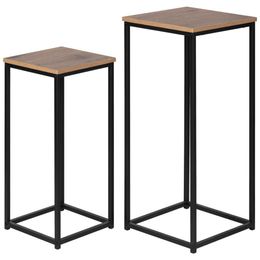 Mid.you Blumentischset, Natur, Schwarz, Metall, Holzwerkstoff, 2-teilig, quadratisch, eckig, 35x30x80 cm, Wohnzimmer, Wohnzimmertische, Blumenst&auml;nder