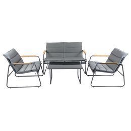 Vcm 4-teilig Gartenm&ouml;bel Set mit Auflagen, 2 Sessel, 1 Bank & Tisch mit Glasplatte, Metall & Textilene, Outdoor geeignet, Lounge f&uuml;r Terrasse & Balkon, Lexila