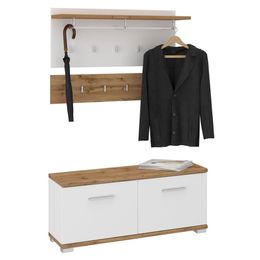 CARO-M&ouml;bel CARO-M&ouml;bel Garderobenset, Eiche Wotan, Wei&szlig;, Holzwerkstoff, Mode, 90x60x34 cm, Garderobe, Garderobenleisten & Garderobenhaken
