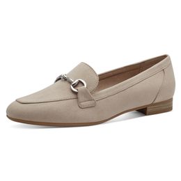 Slipper Marco Tozzi, Damen, Gr. 39, beige (sand), Textil, unifarben, Schuhe Slipper, Blockabsatz, Loafer, Businessschuh mit Schmuckspange