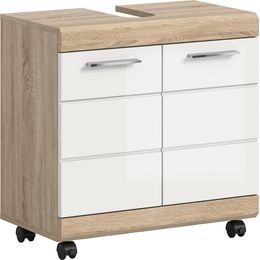 Waschbeckenunterschrank Welltime "SIENA, Breite 60cm, 2 T&uuml;ren oder 2 Schubk&auml;sten, auf Rollen, MDF-Front", wei&szlig; (eiche sonoma hell nb, wei&szlig; hochglanz), B:60cm T:34cm, Holzwerkstoff, Schr&auml;nke, Waschbeckenunterschrank, in verschiedenen Farben erh&auml;ltlich, Badm&ouml;bel, Badschrank, Kommode, Bad