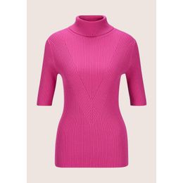 Madeleine Mode Longpullover MADELEINE "Pullover Rippstrickpullover mit Halbarm", Damen, Gr. 48, pink (magenta), Obermaterial: 65% Viskose CV. 35% Polyamid PA., Modern, normal, Rollkragen, Pullover Longpullover